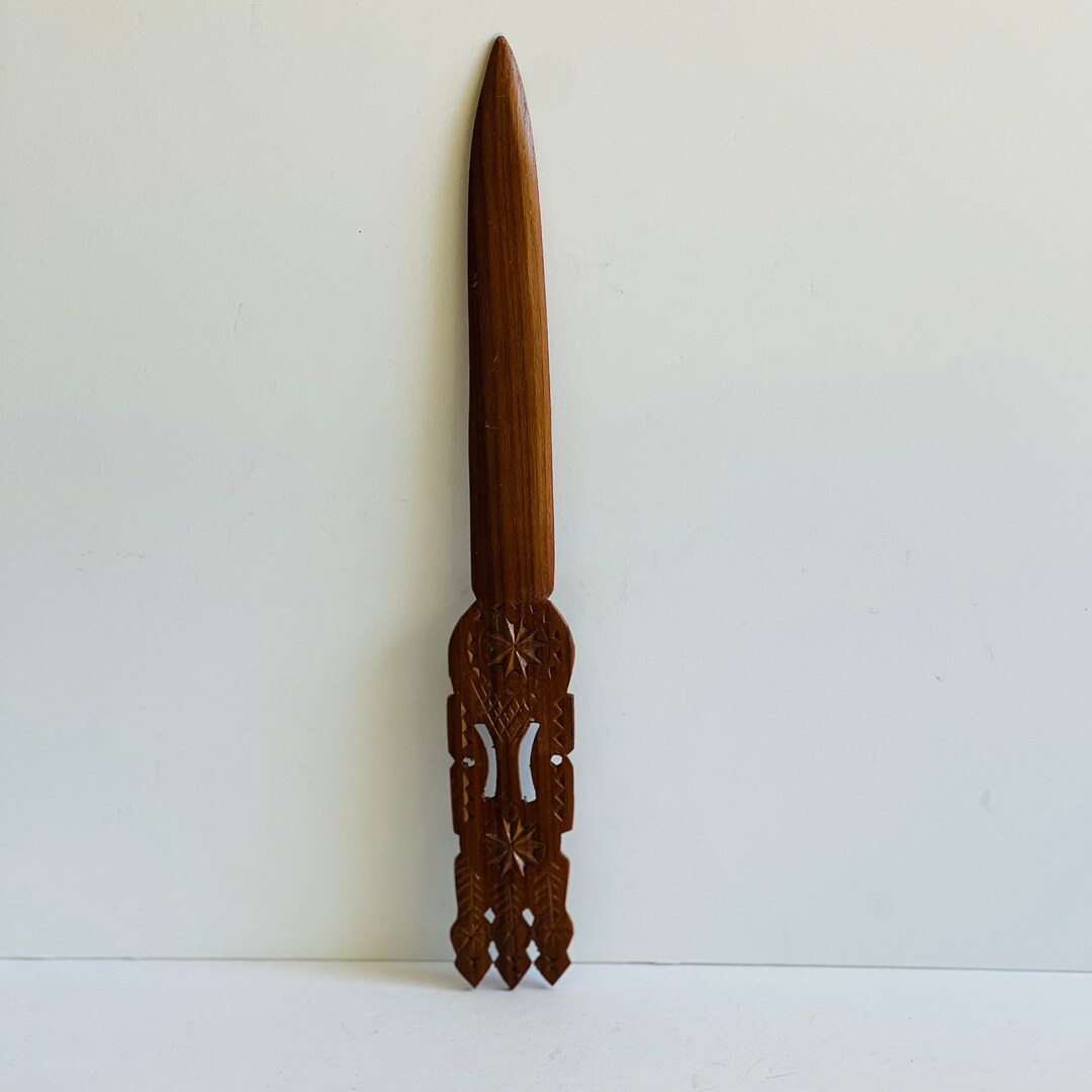 Wooden Letter Opener Vintage Carved Wood Page Turner - Etsy