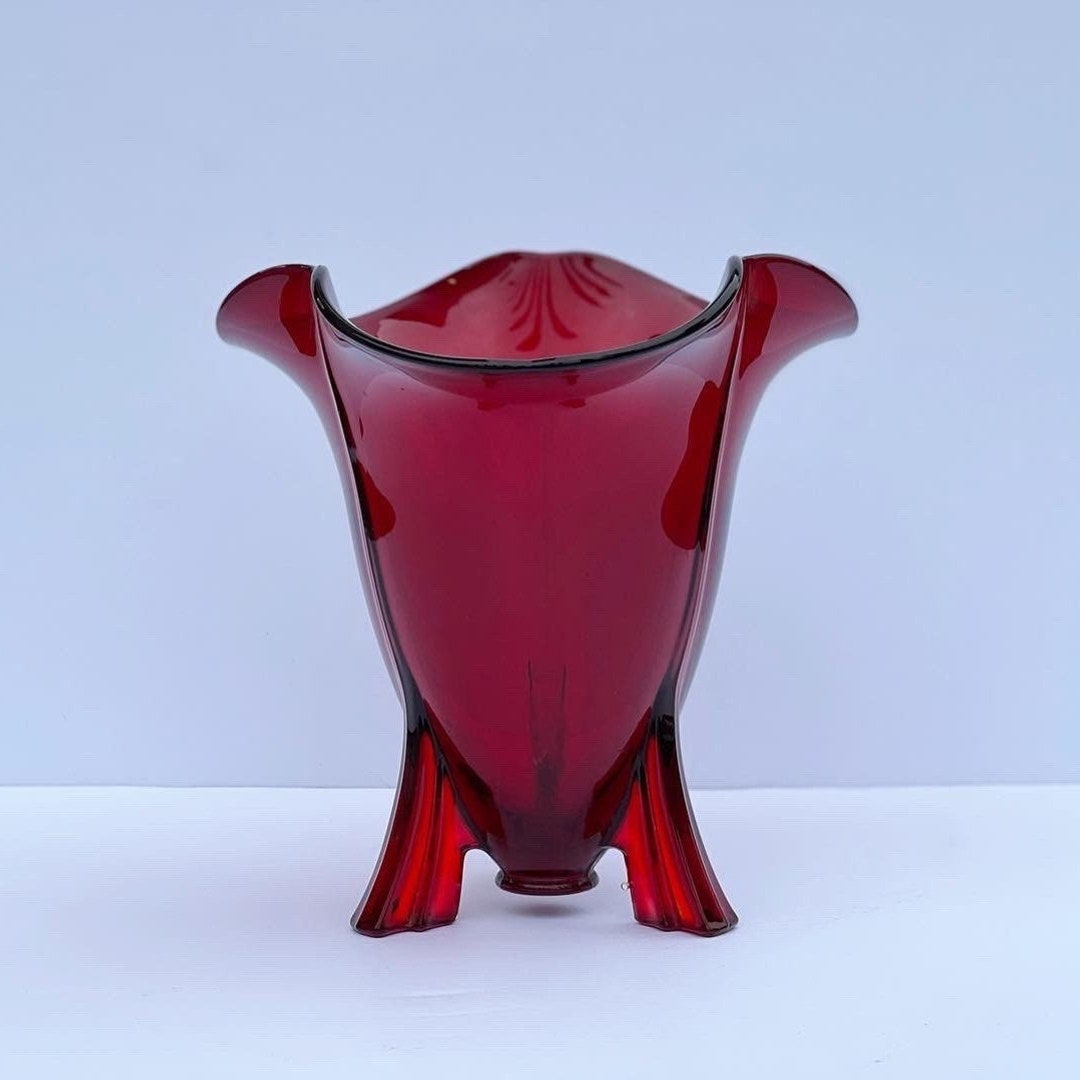 New Martinsville 3 Footed Vase #35 Ruby Red Depression Era Glass Art ...