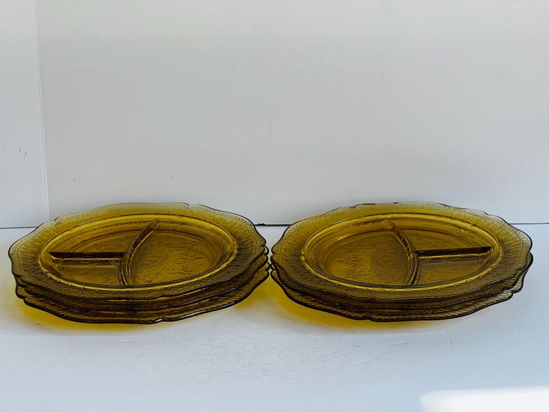 Vintage Federal Glass Amber Divided Plate: Patrician Spoke Pattern ...