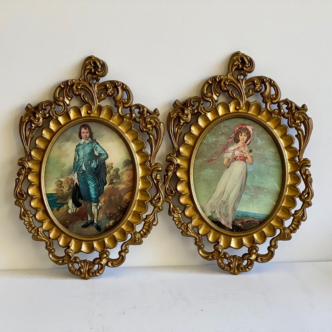 Vintage Italian Mod Depose Blue Boy and Pinkie Gold Framed Wall Decor ...