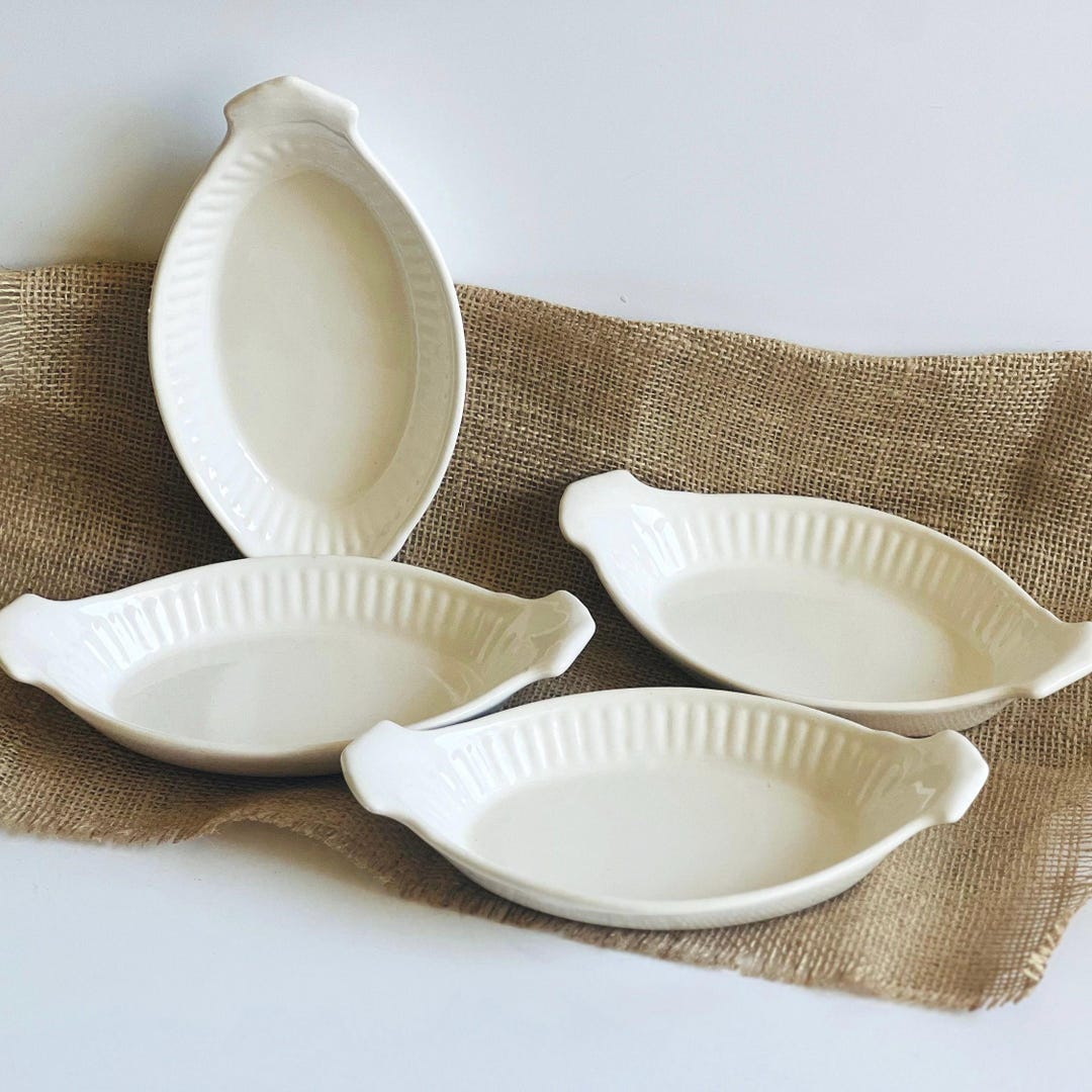 Vintage California Pottery White Augratin Casserole Dishes Individual ...