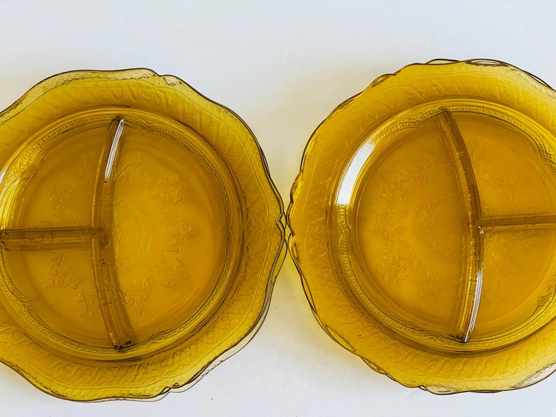 Vintage Federal Glass Amber Divided Plate: Patrician Spoke Pattern ...