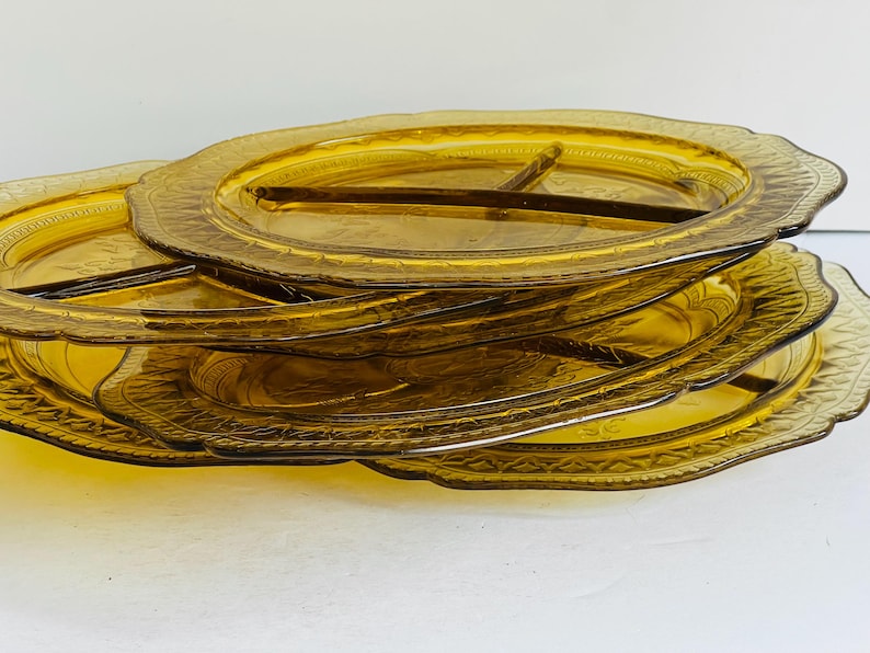 Vintage Federal Glass Amber Divided Plate: Patrician Spoke Pattern ...