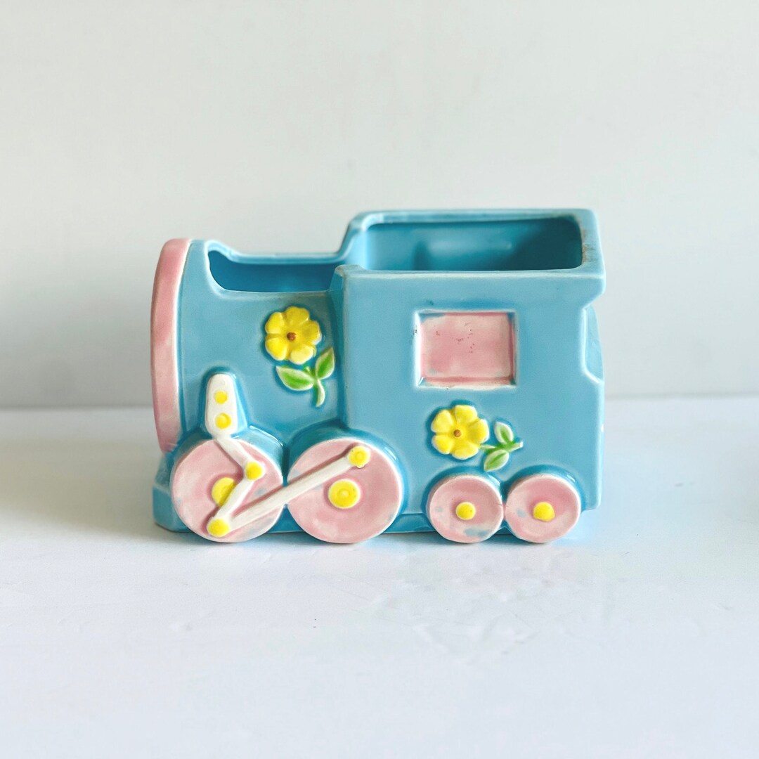 Vintage Ceramic Train Shaped Planter Baby Shower Gift Nursery Baby Room ...