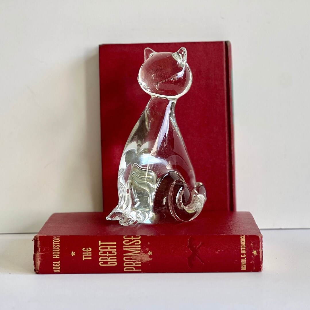 Handblown Art Glass Cat Paperweight Clear Glass Cat Figurine Office ...