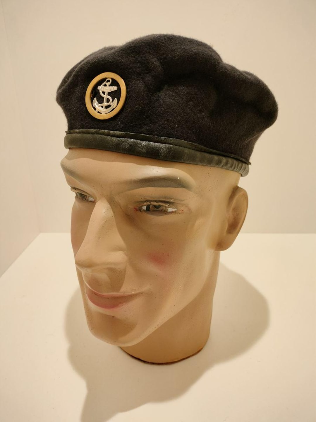 Vintage Black Navy Beret With Gold Anchor Badge - Surplus Sailor Cap - Etsy