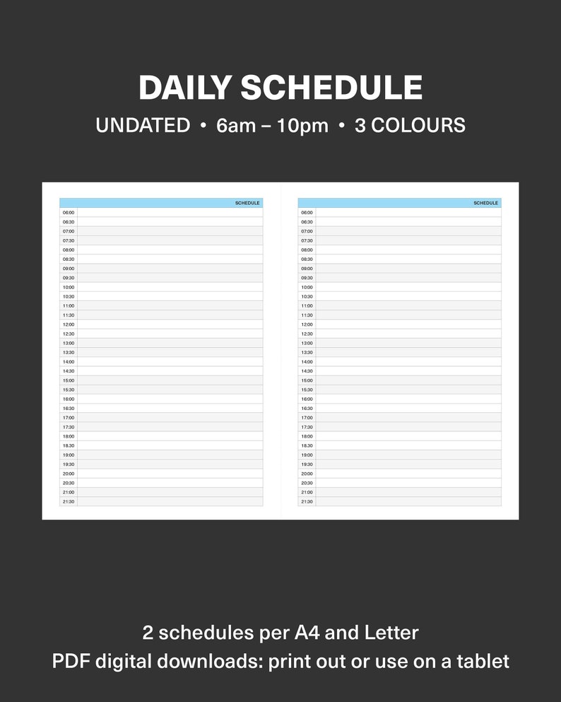 Undated Daily Schedule Planner | 6am to 10pm, Digital Download ...