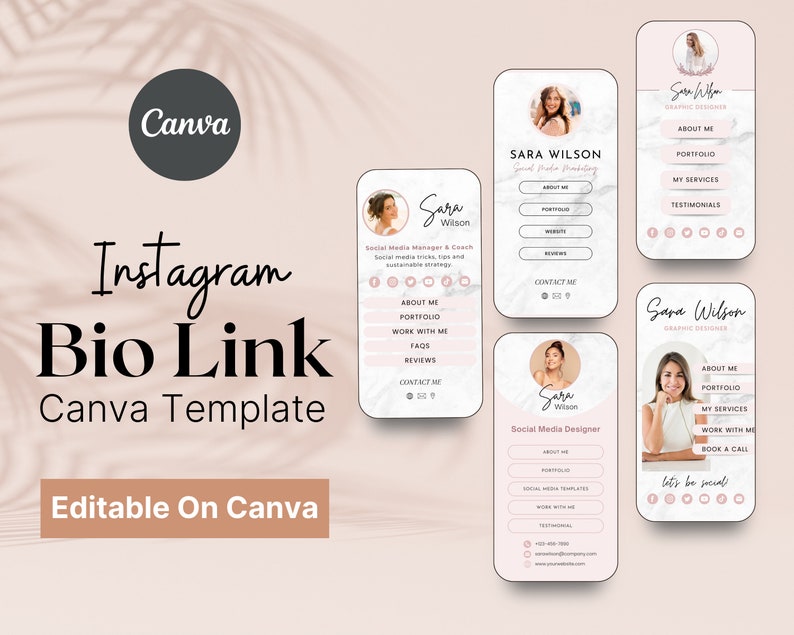 5 Link in Bio Instagram Canva Template, Pink Landing Page Design, Website Links, Business Page ...