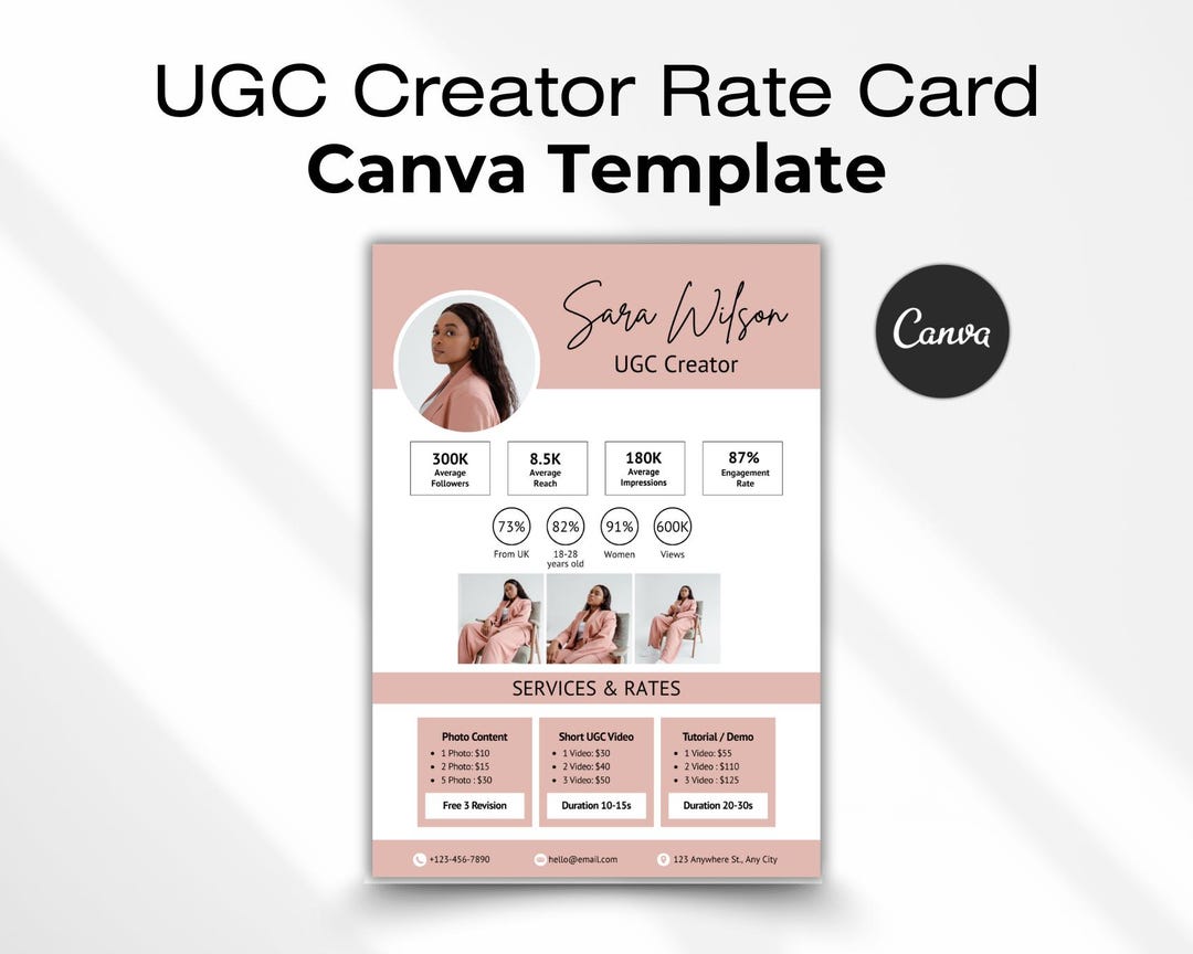 UGC Rate Card, Canva Template, Influencer Pricing Guide - Etsy
