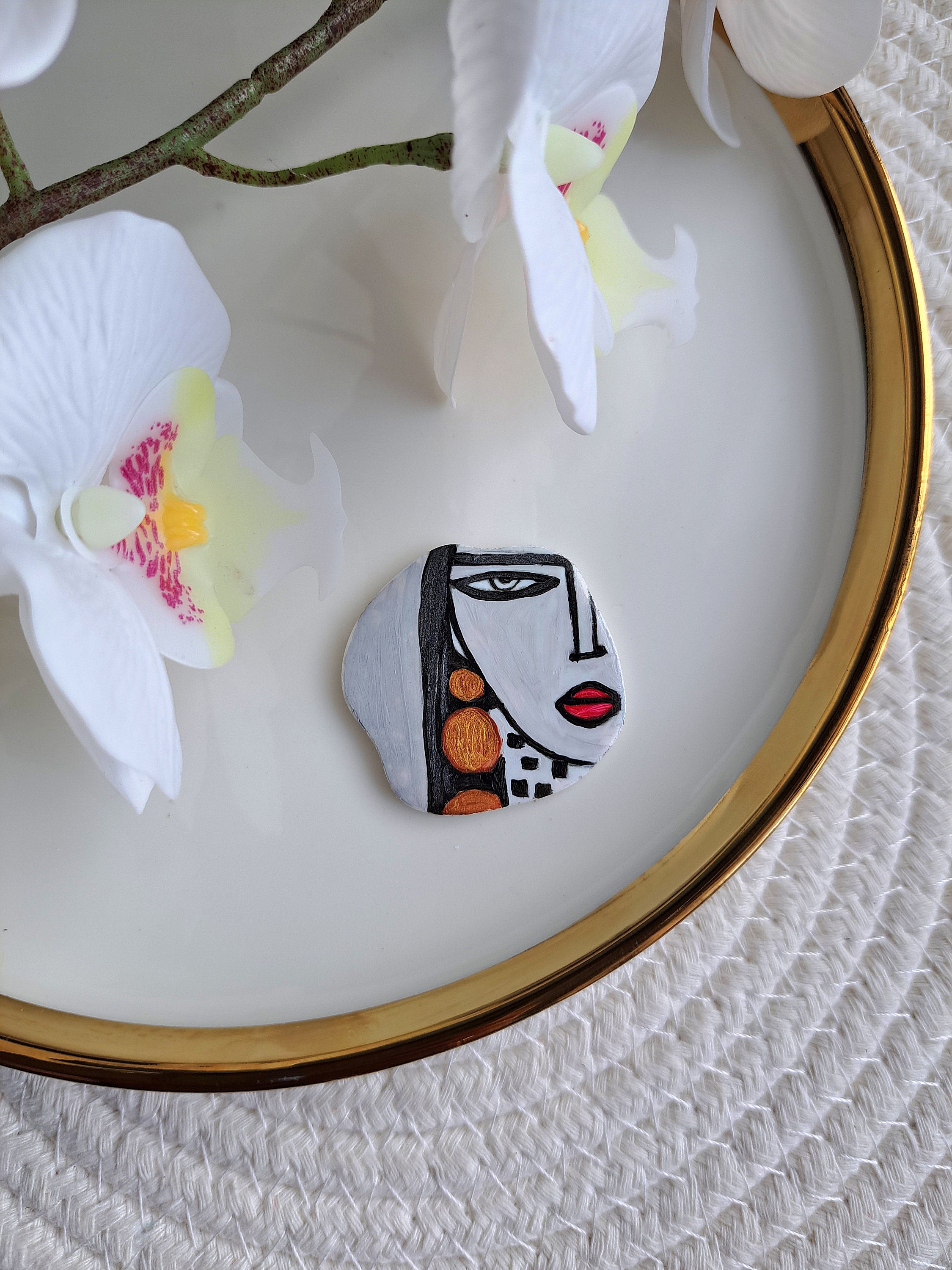 Unique Handmade Polymer Clay Brooch With Colorful Acryl Painting Fun ...