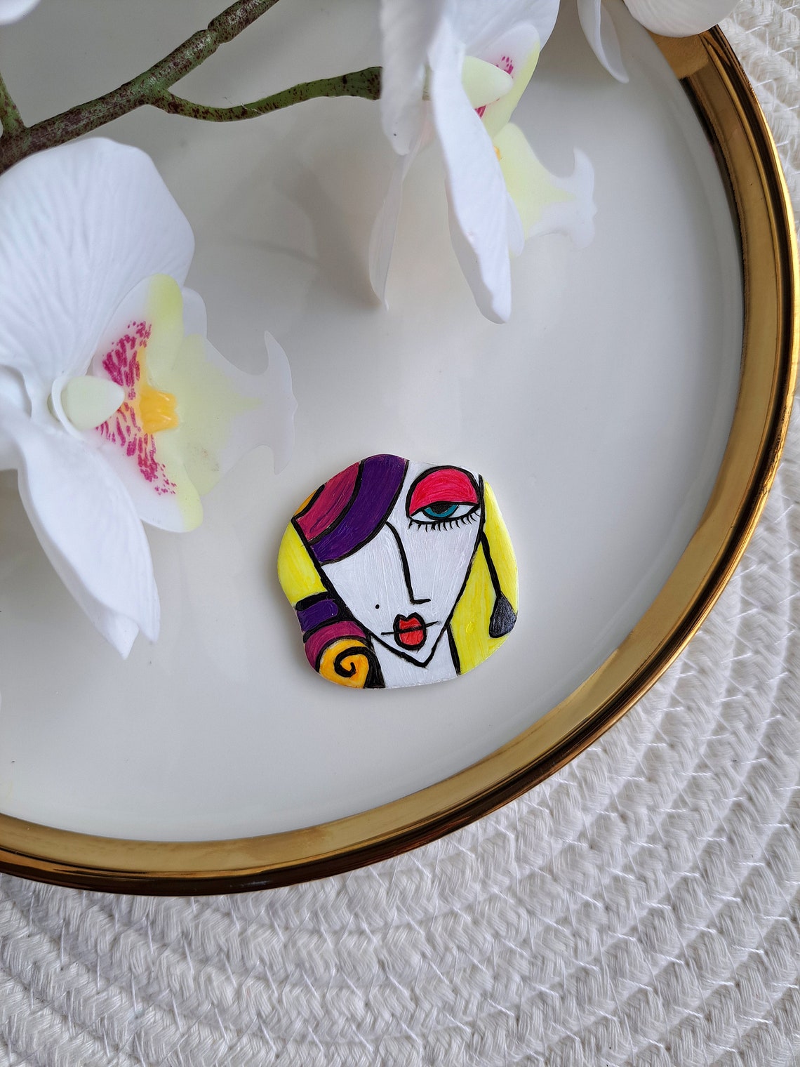 Unique Handmade Polymer Clay Brooch With Colorful Acryl Painting Fun ...