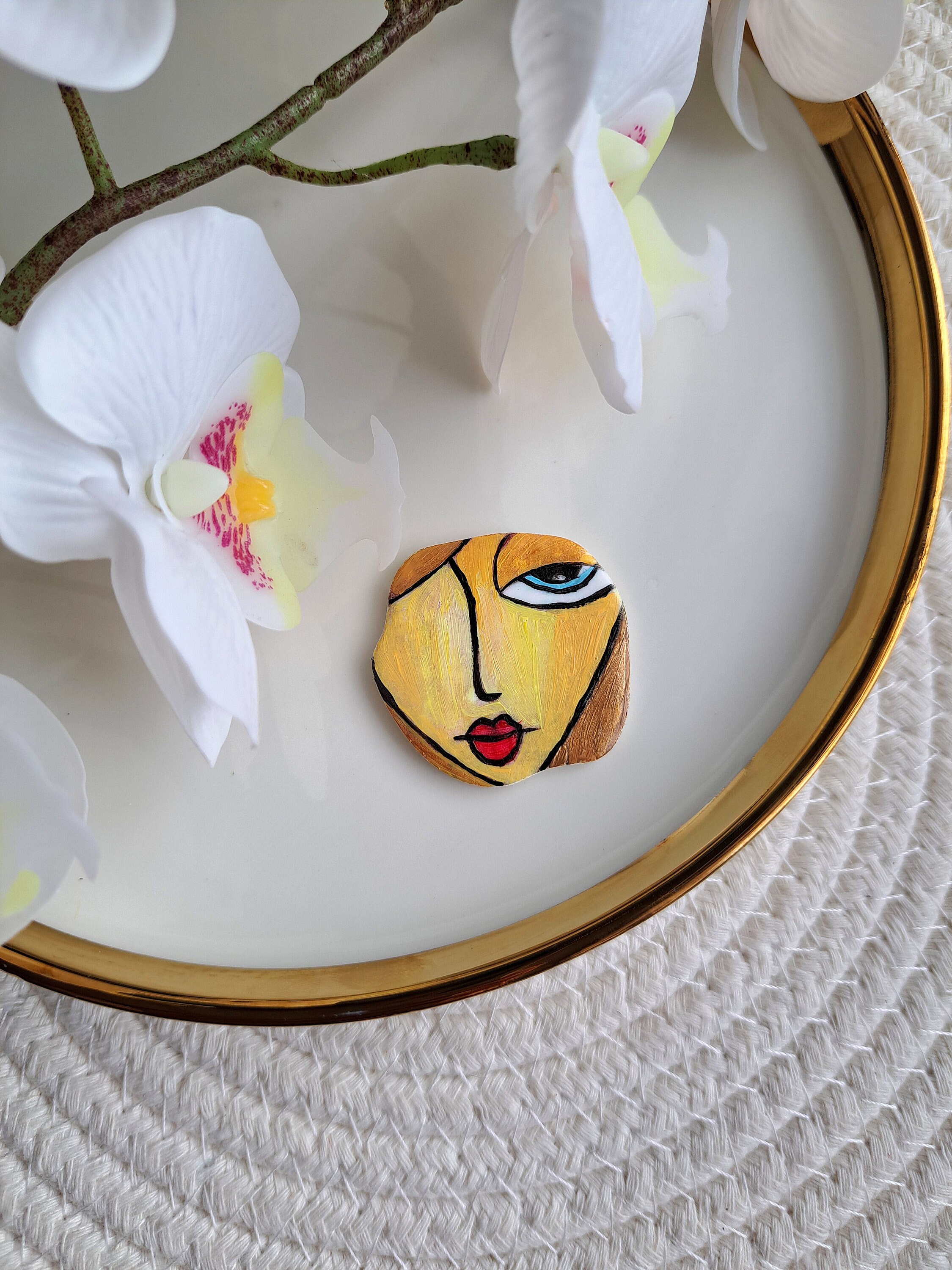 Unique Handmade Polymer Clay Brooch With Colorful Acryl Painting Fun ...
