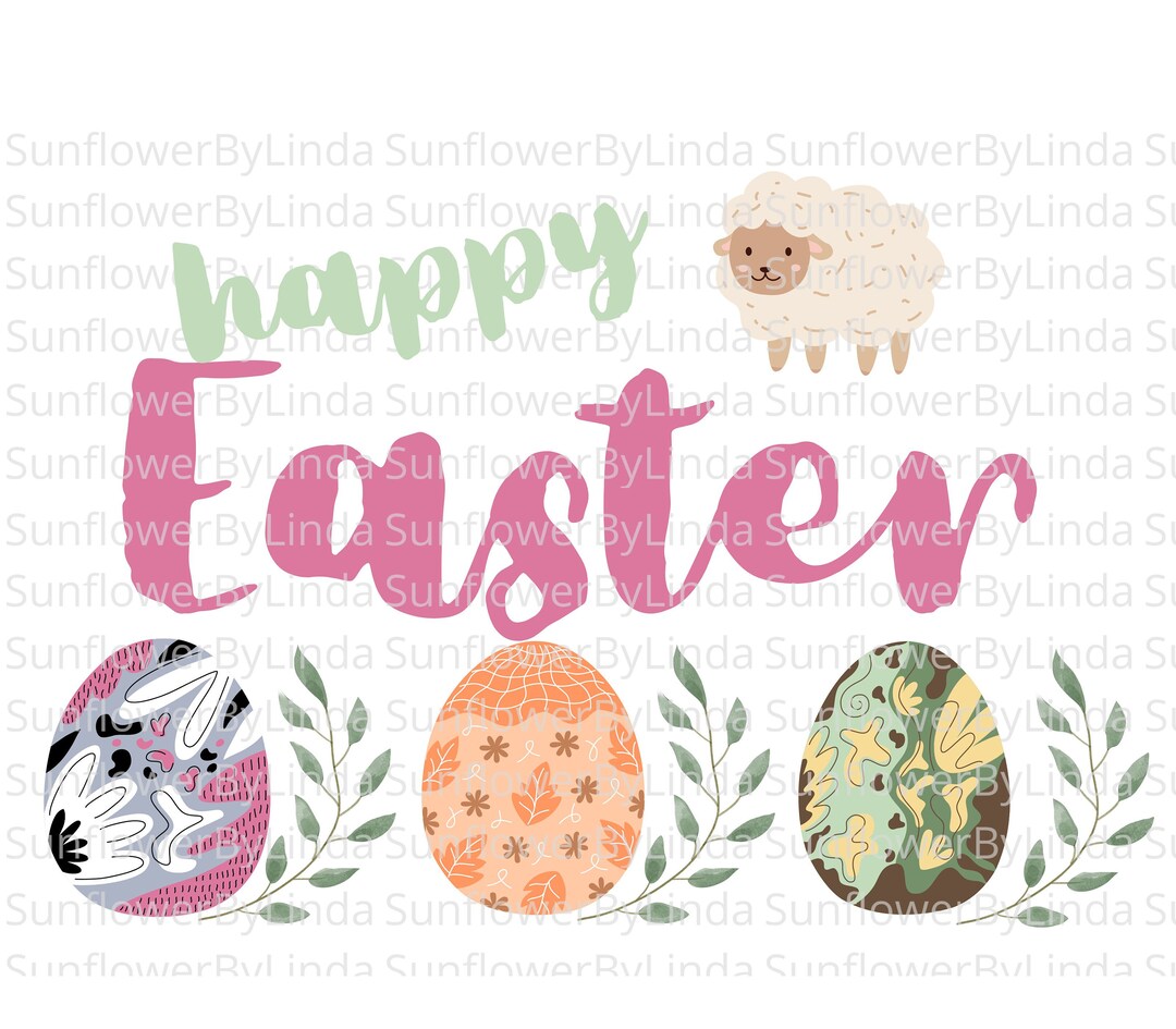 Happy Easter PNG, Boho Easter Sublimation Design, Bright Easter Eggs ...
