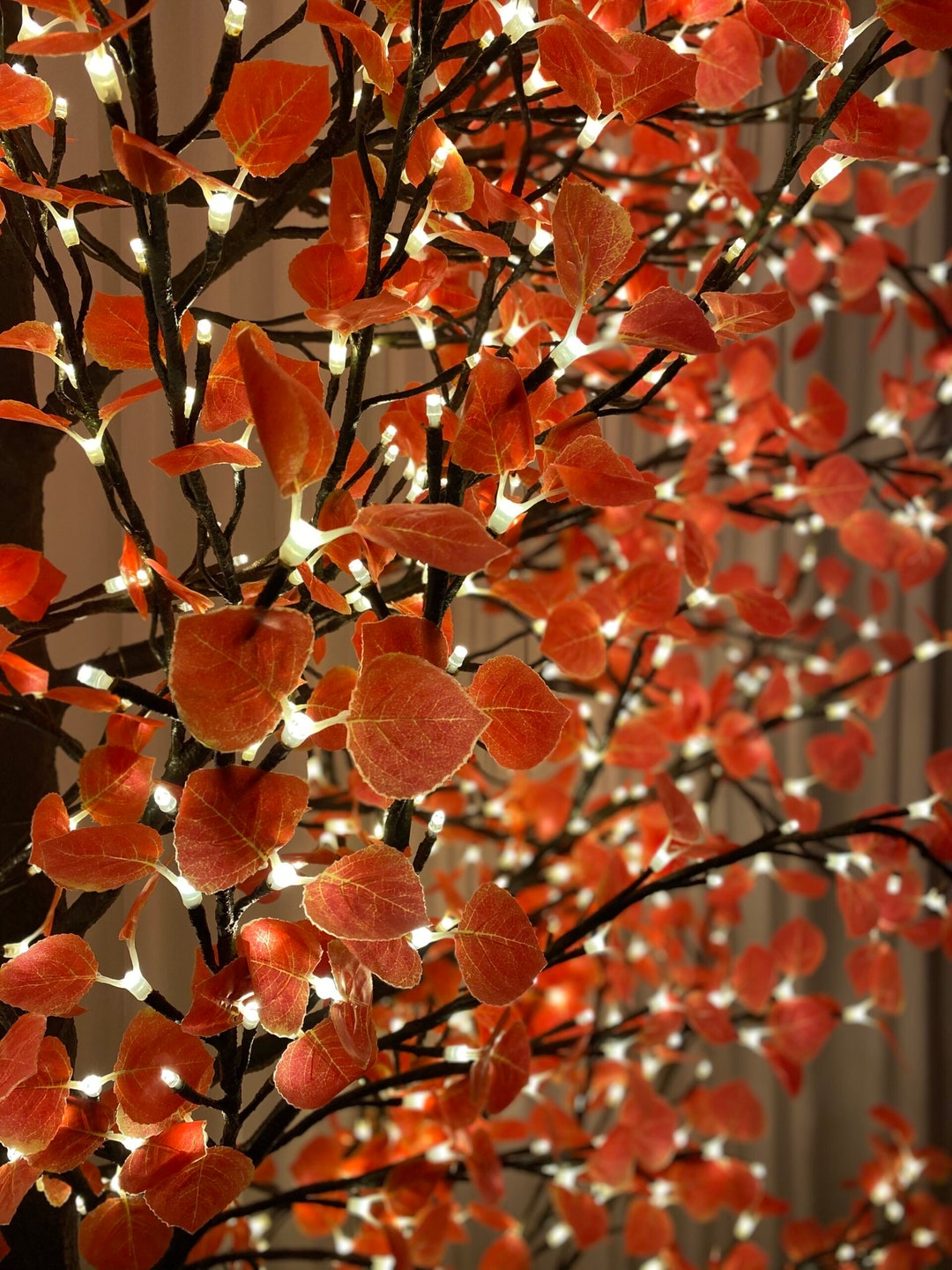 7' LED Tree With Red, Aspen Style Leaves - Etsy