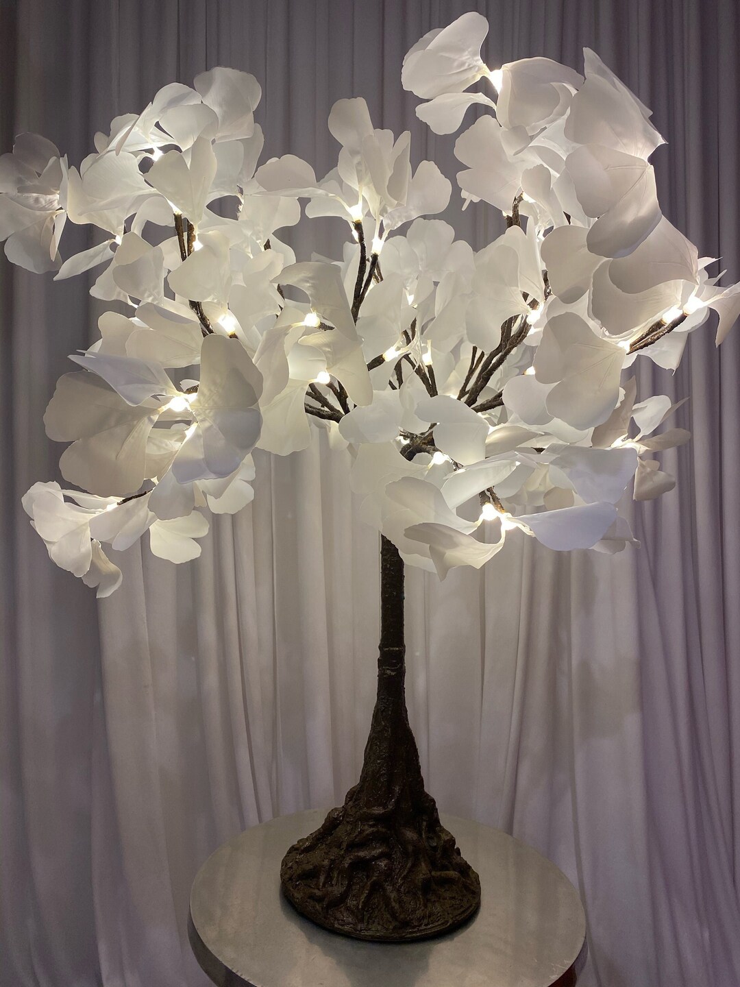 3' Tabletop Self Illuminated Tree With White Ginkgo Leaves - Etsy