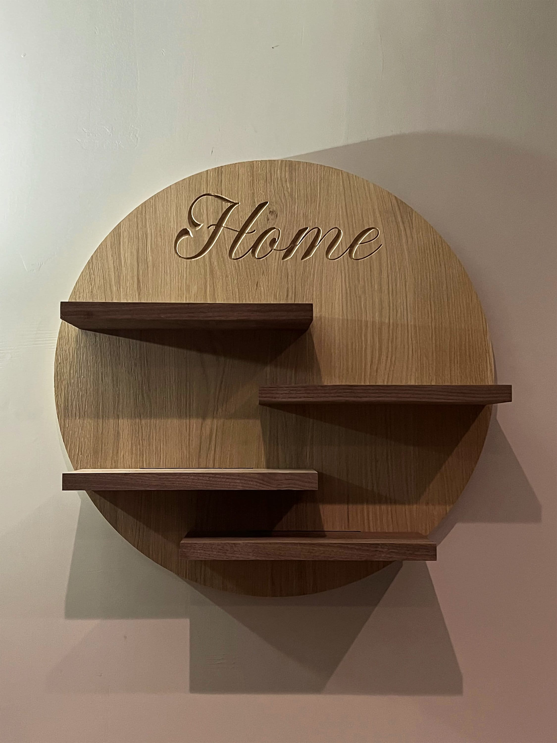 Oak Round Wall Rack With Walnut Planks 60 Cm - Etsy