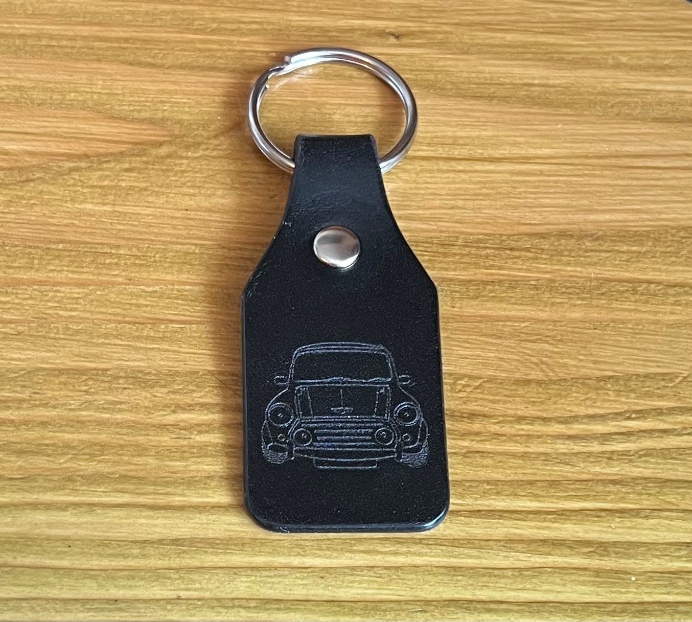 Classic Mini Cooper Portrait Leather Key Ring (optional Personalisation ...