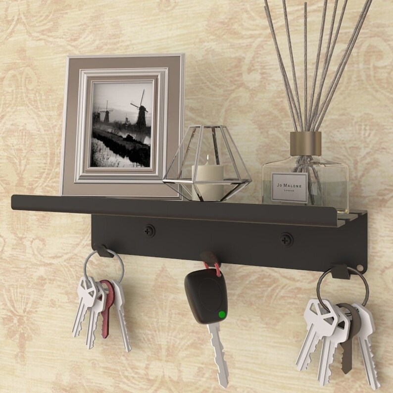 Metal Key Hanger, Shelf Key Holder, Wall Mounted Stainless, Wall Hooks ...