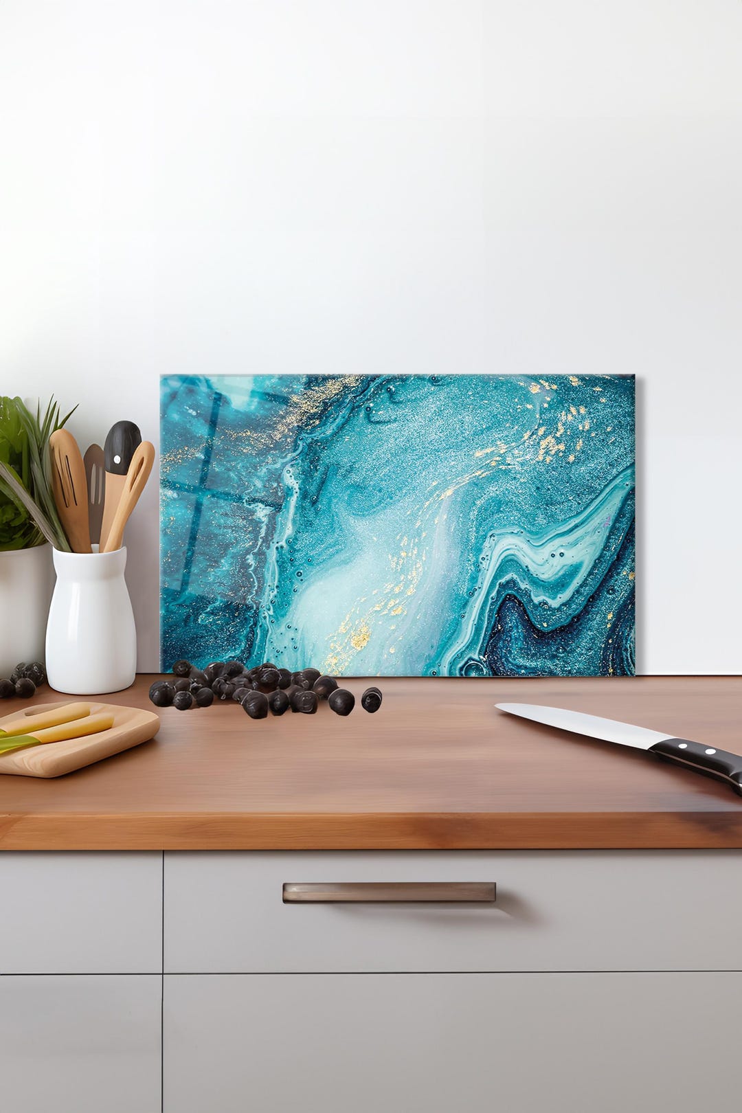 Glass Cutting Board - Abstract Blue Marble Tempered Glass Chopping ...