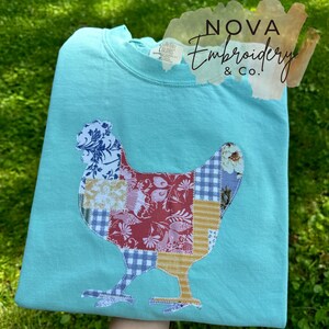Patchwork Chicken Tshirts, Embroidered Chicken Shirt, Applique Chickens, Gift for Chicken Lovers ...