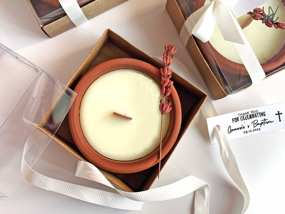 Terracotta Soy Wax Candle: Baptism & First Communion Favors - Etsy