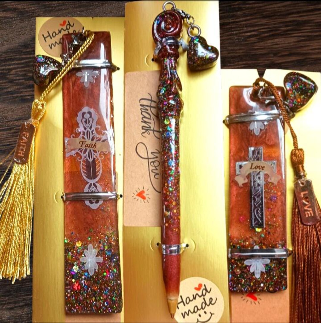 Bible Bookmark Set With Refillable Pen & Charms Resin Book Marks for ...