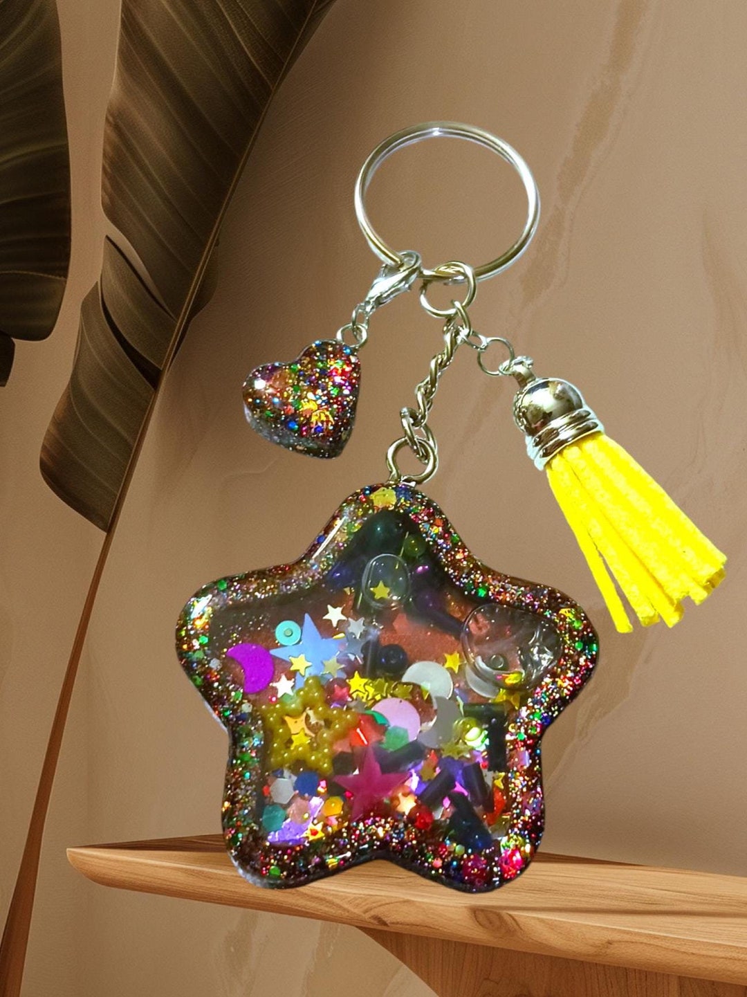 Sparkly Star Keychain & Matching Heart Charm Resin Keychain Shaker ...