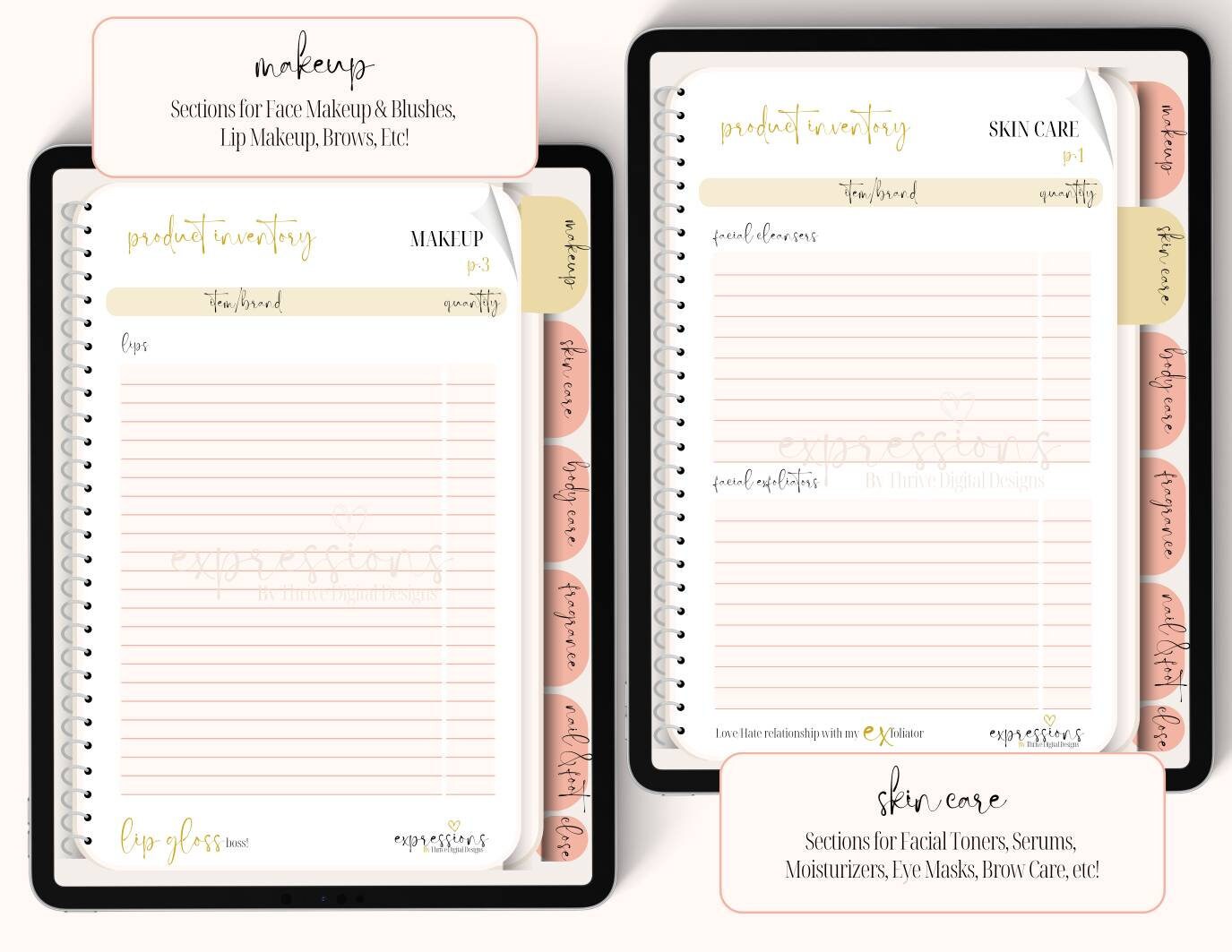 Digital Beauty Product Inventory Book Makeup Skin Care Body Care ...