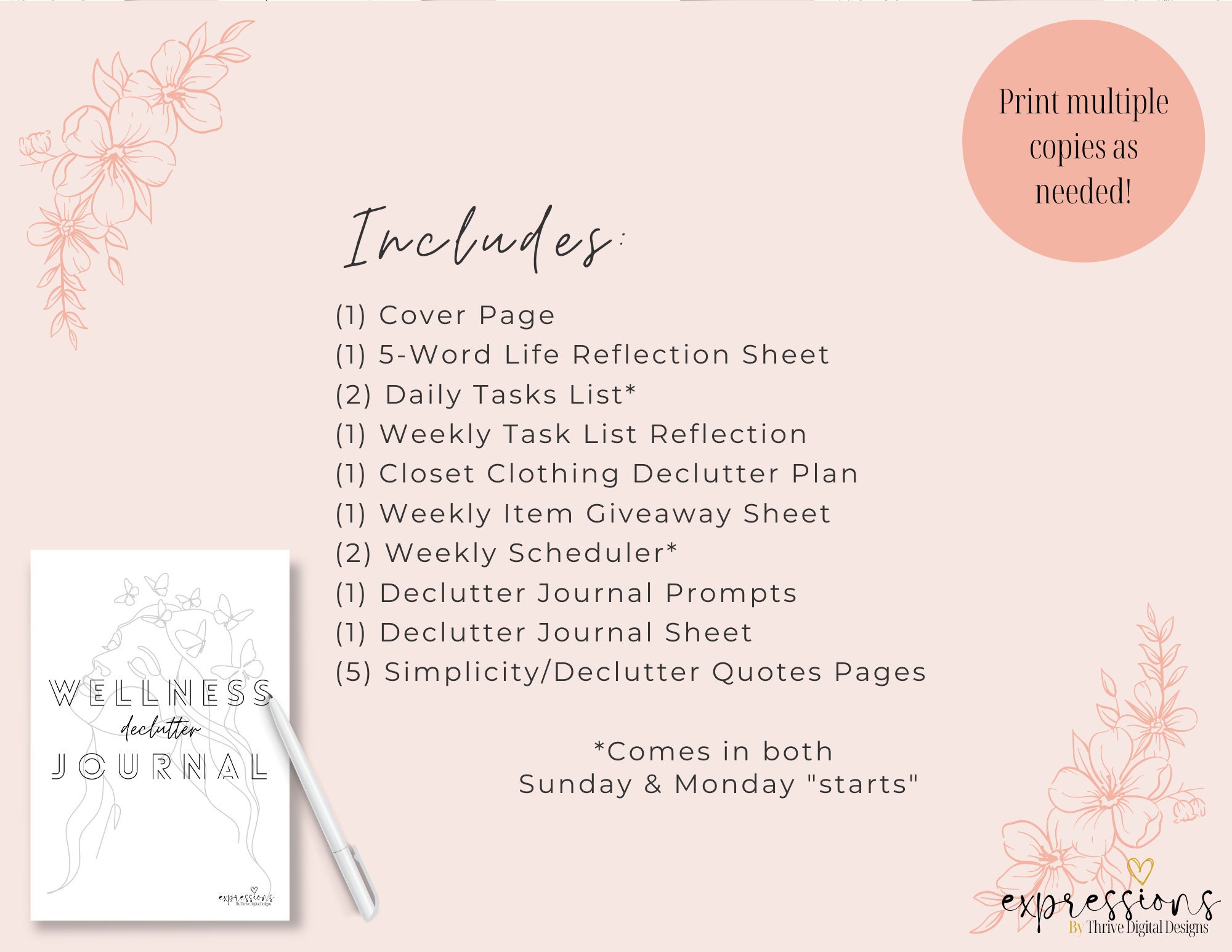 Declutter Journal Printables Wellness Weekly Reflection Giveaway Log ...