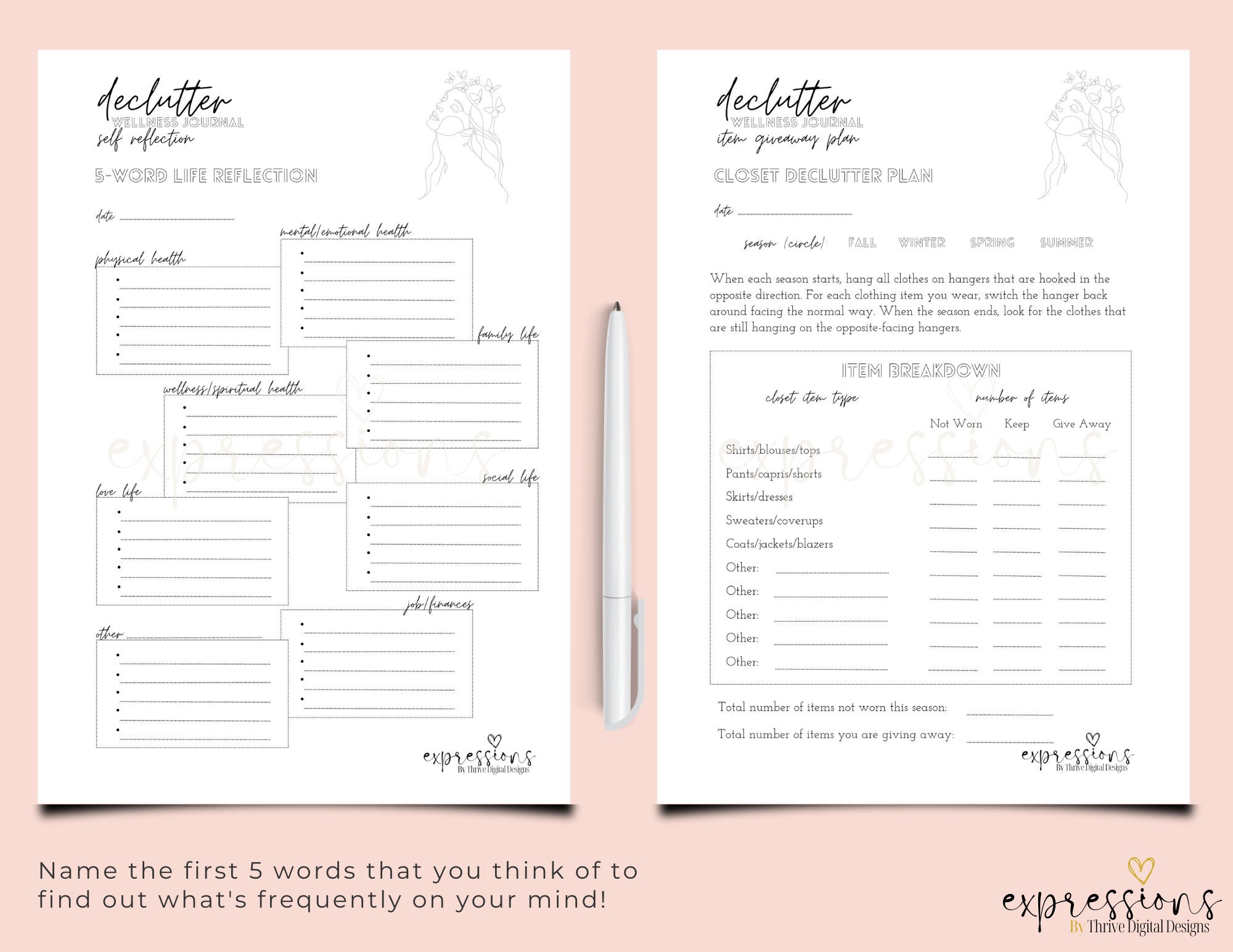 Declutter Journal Printables Wellness Weekly Reflection Giveaway Log ...
