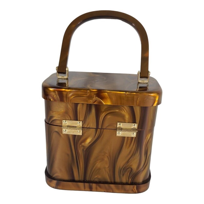 Stylecraft of Miami Lucite Gold Tigers Eye Swirl Look Box Bag Purse ...