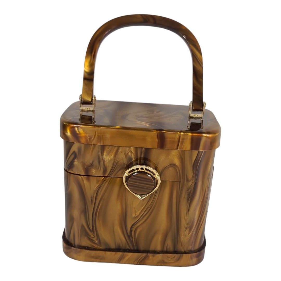 Stylecraft of Miami Lucite Gold Tigers Eye Swirl Look Box Bag Purse ...