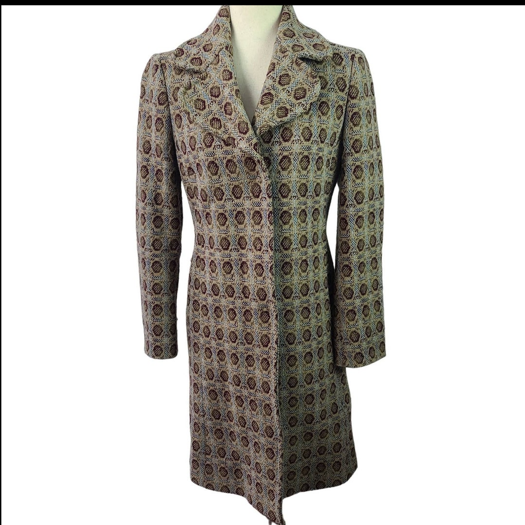 Sisley Italy Burgundy Light Blue Tan Wool Lined Vintage Coat Small - Etsy