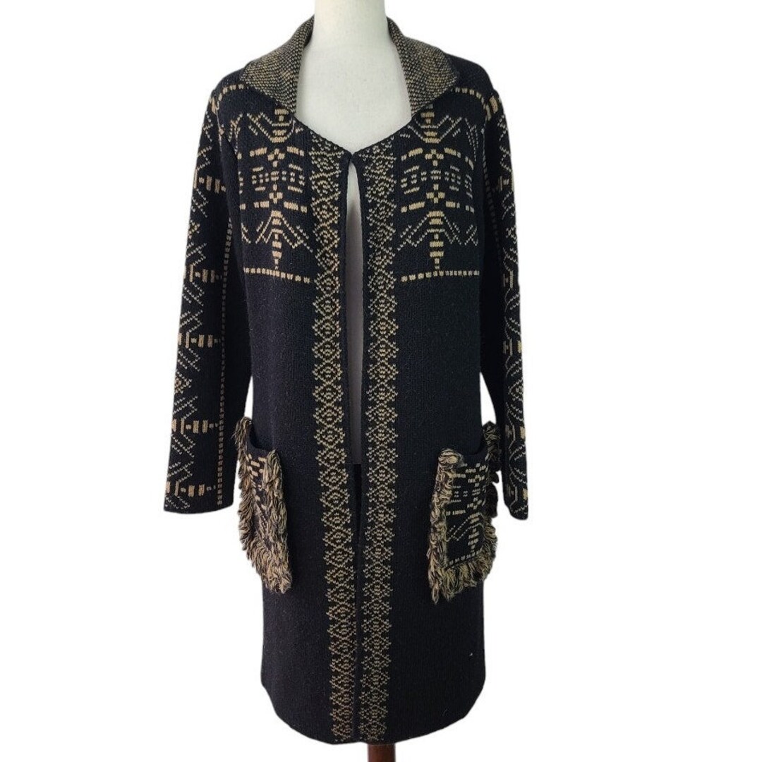Cocogio Black Brown Long Open Front Cardigan Wool Blend Sweater Italian ...