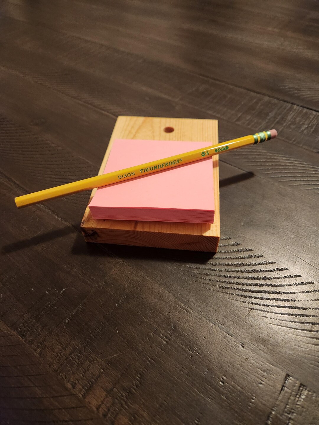 Rustic Wooden Sticky Note Holder With Pencil – Handmade Desk Organizer ...