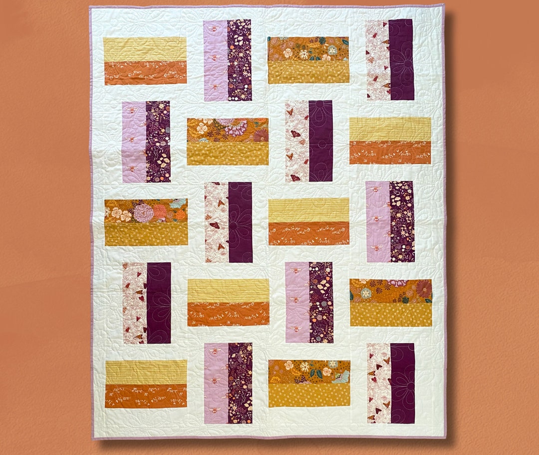 Handmade Quilt | Modern Patchwork | Purple | Gold | Scrappy | Throw ...