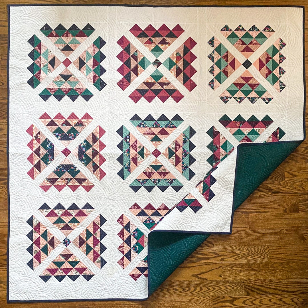 Whistle Stop Quilt | Handmade | Modern Patchwork | Pink| Fuschia| Teal | Bold |throw Size | Cozy ...