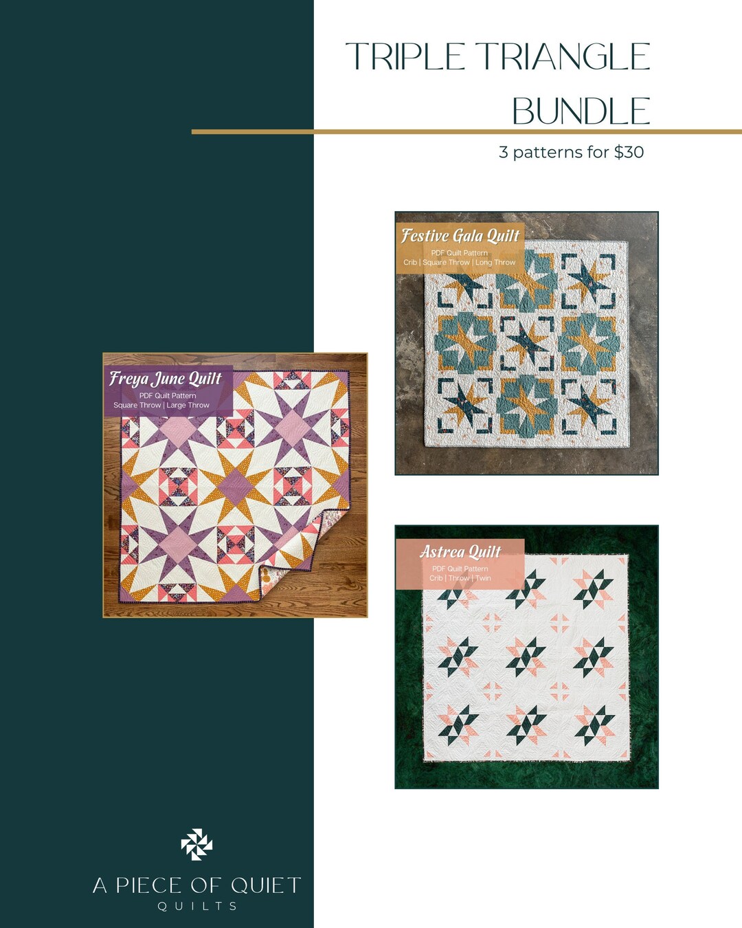 Triple Triangle Quilt Pattern Bundle | PDF | Digital Download | Crib | Throw | Twin Size ...