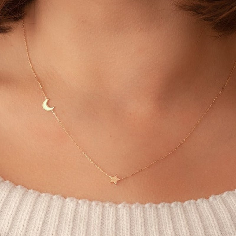 Moon and Star Necklace - Etsy