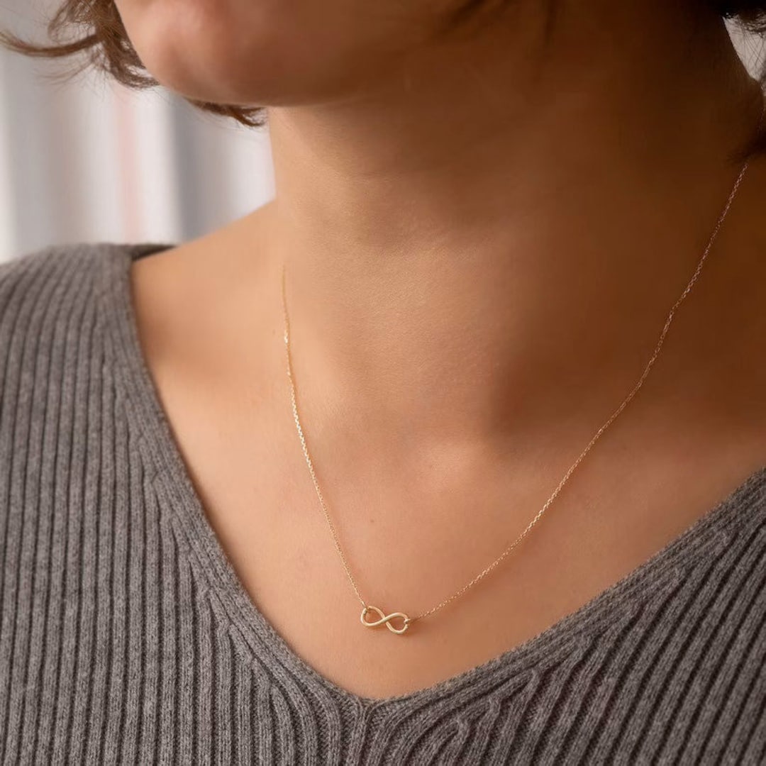 14K 18K Solid Gold Infinity Necklace for Everyday Wear, Dainty Gold ...