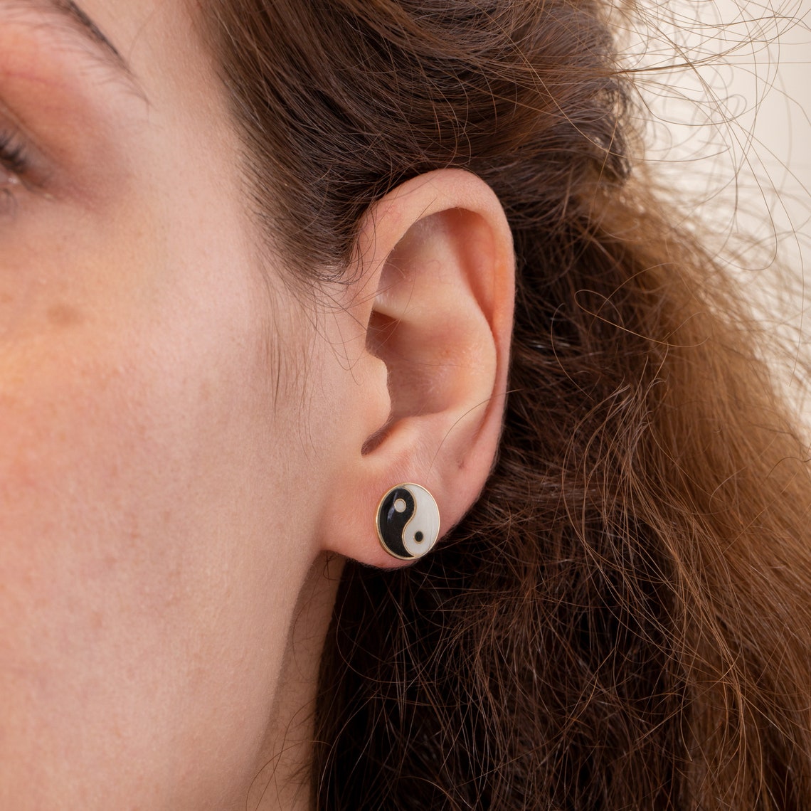 Yin Yang Stud Earring 14K 18K Solid Gold Real Gold Spiritual - Etsy