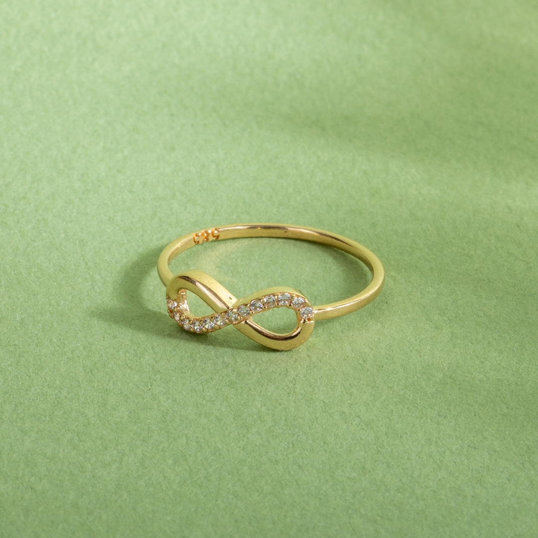 14K Real Solid Gold Infinity Ring, Endless Love Ring, CZ Stone Infinity ...