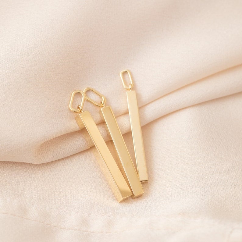 14K 18K Real Solid Gold Personalized Vertical Bar Pendant, Four Sided ...