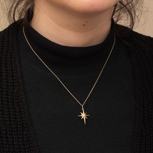 Starburst Necklace in 14K 18K Real Solid Gold, North Star Pendant ...