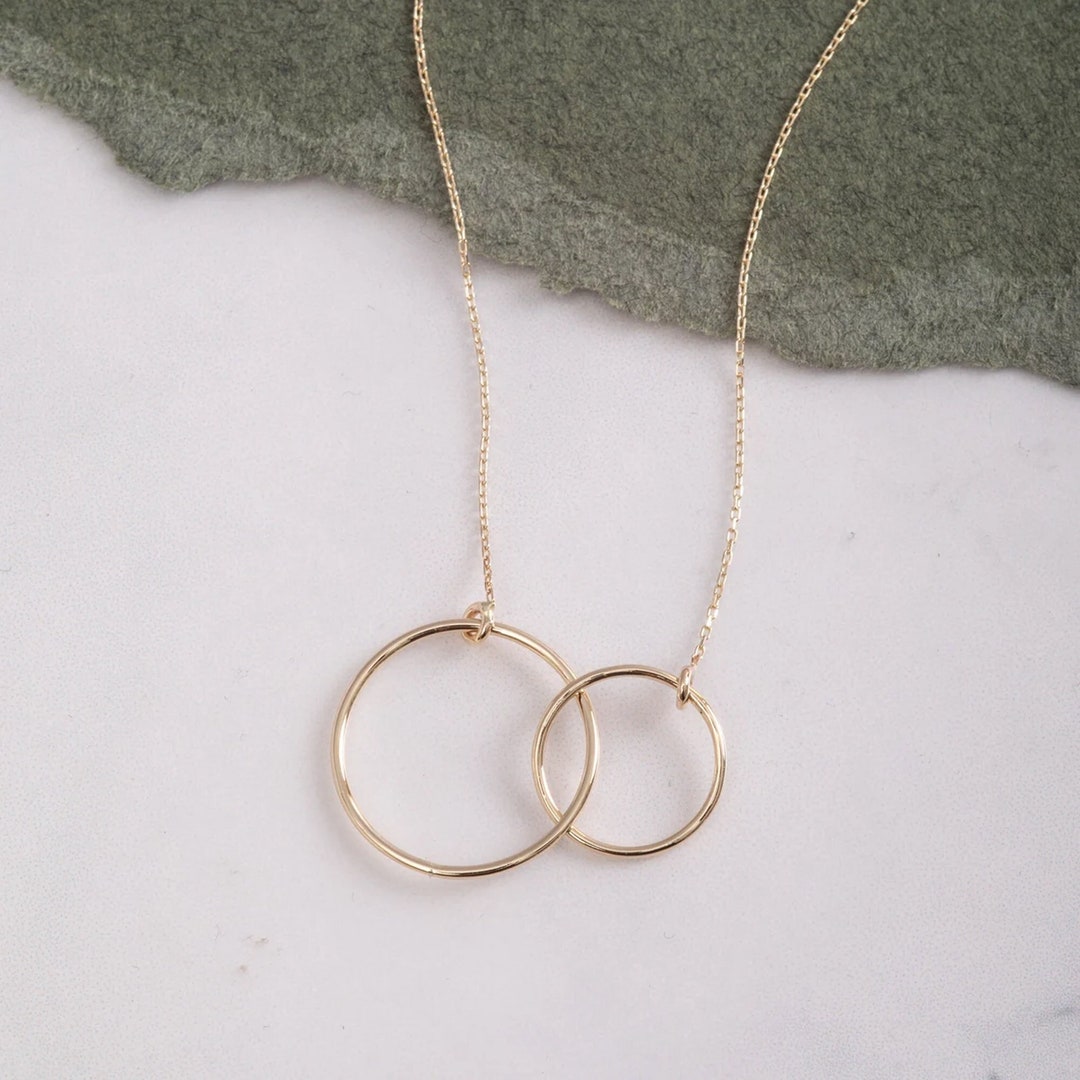 14K or 18K Real Gold Double Chamber Necklace • Solid Gold Nested Ring ...