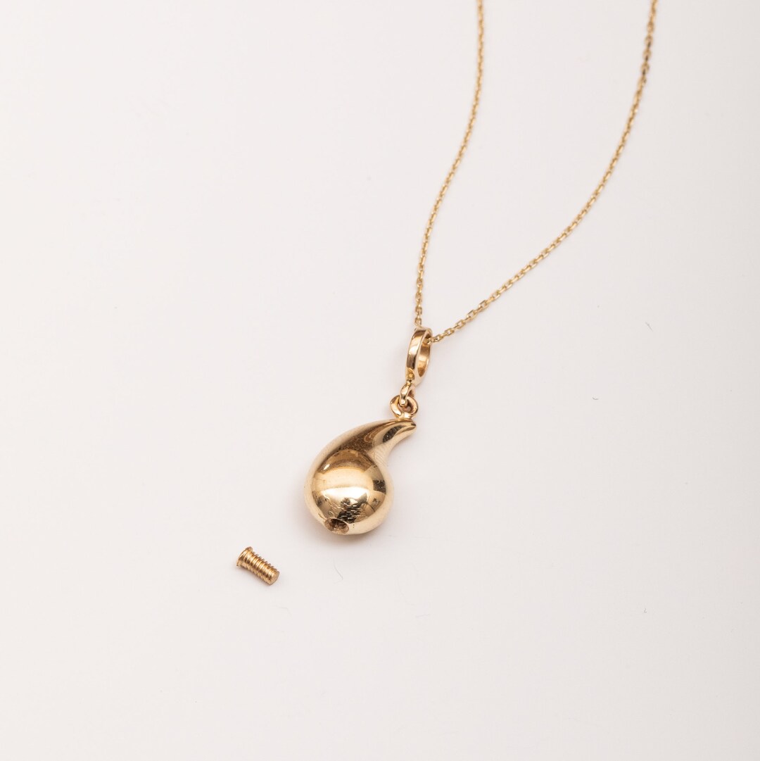 14K Solid Gold Teardrop Cremation Urn Pendant, Personalized Teardrop ...