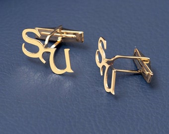 Custom Initial 14K 18K Solid Gold Cufflinks Personalized - Etsy