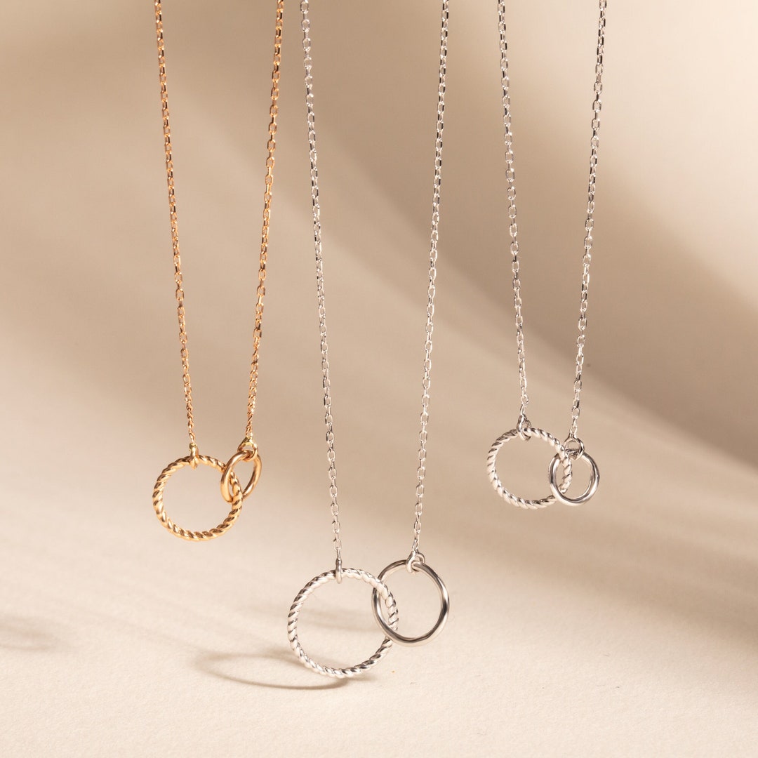 14K 18K Real Gold Interlocking Circles Necklace • Solid Gold Linked ...