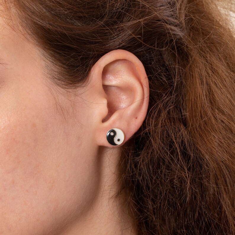 Yin Yang Stud Earring 14K 18K Solid Gold Real Gold Spiritual - Etsy