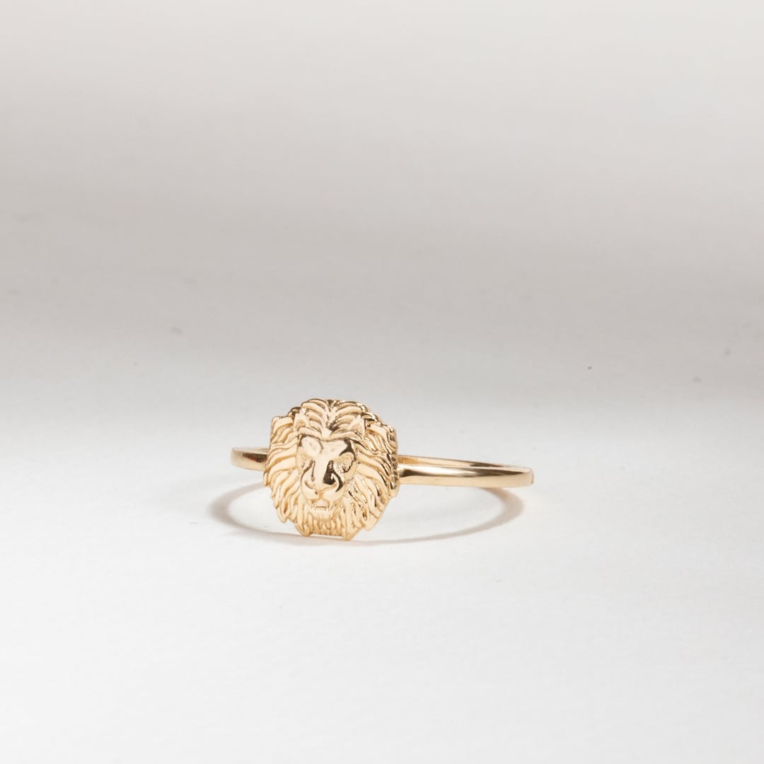 Lion Ring, 14K Real Solid Gold, Minimalist Leo Ring, Stacking Ring for Women, Tiny Lion Ring ...